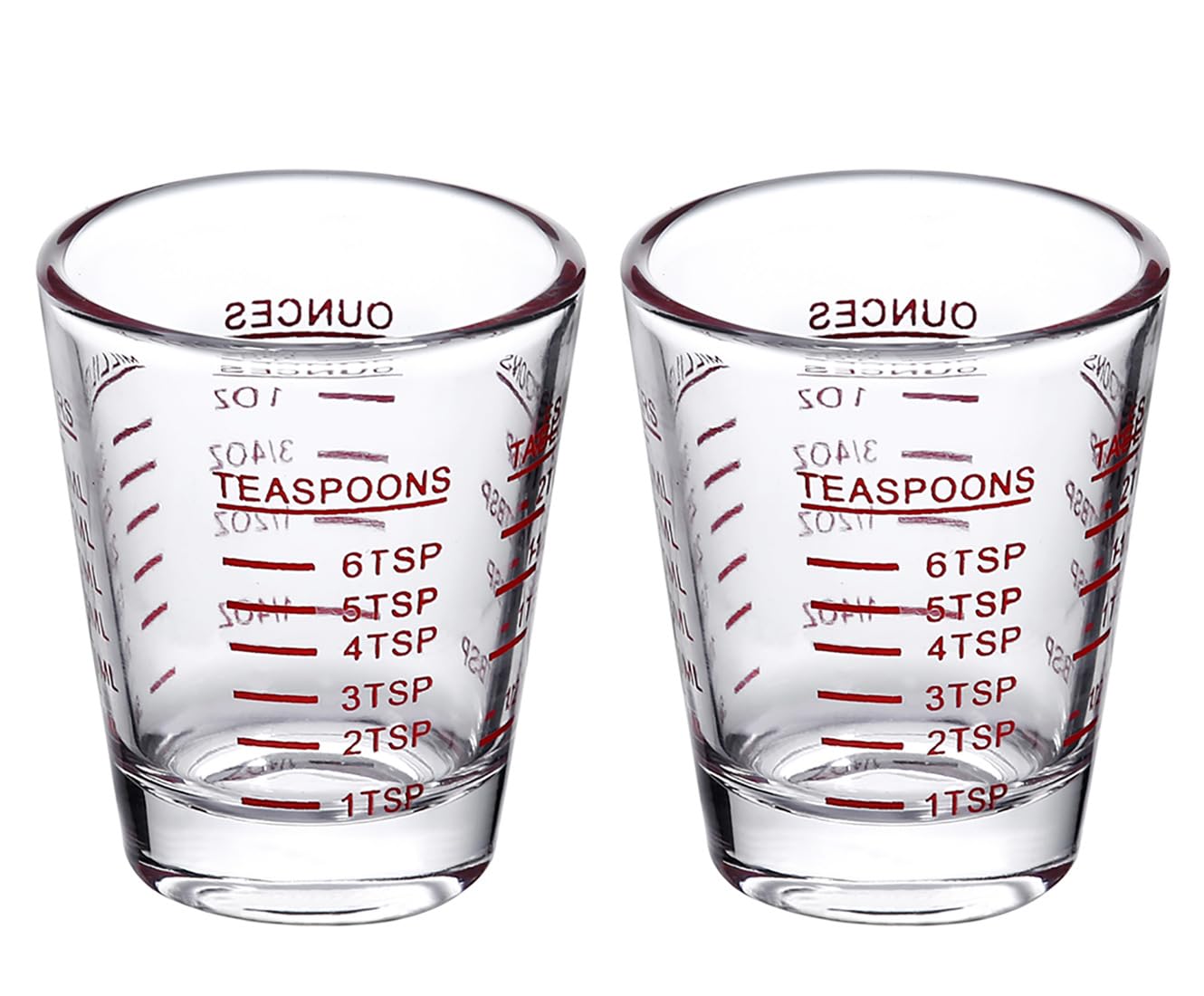 Shot Glasses Measuring cup Liquid Heavy Glass Wine Glass Espresso Shot Glass-Incremental Measurement 1oz, 6 Tsp, 2 Tbs, 30ml (2 pack)(red)