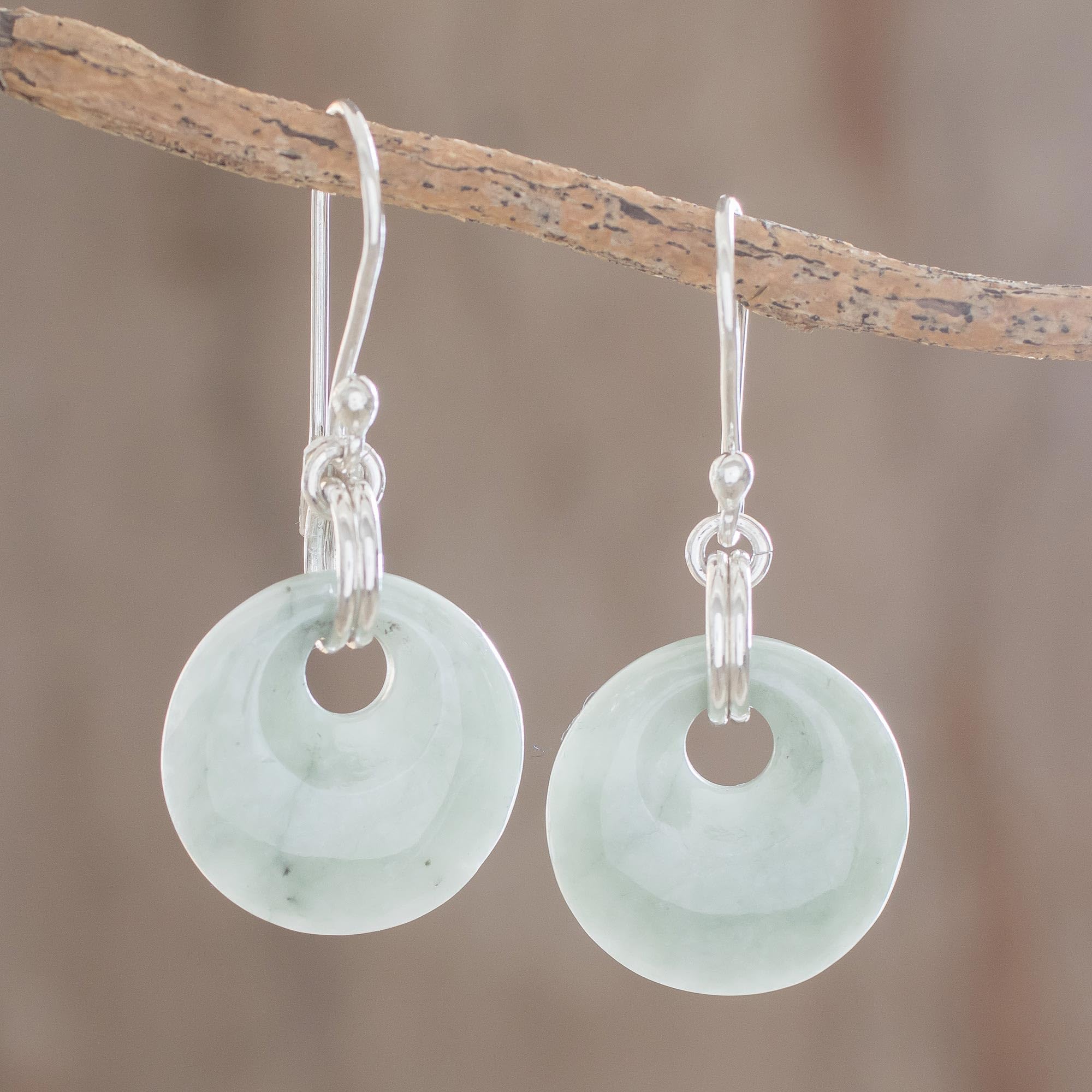 NOVICA Artisan Handmade Jade Dangle Earrings Unique .925 Sterling Silver Green Guatemala 'Maya Memory'