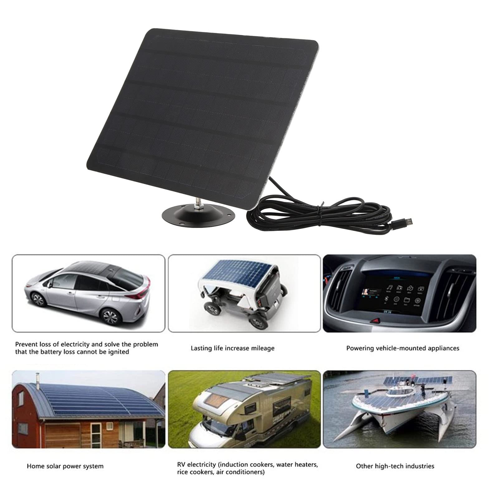 RV Solar Panel Kit, 3 Meters Charging Cable Mono Solar Battery Portable Firm Brackets High Efficiency for Outdoor Camera Monitoring (10W Square)