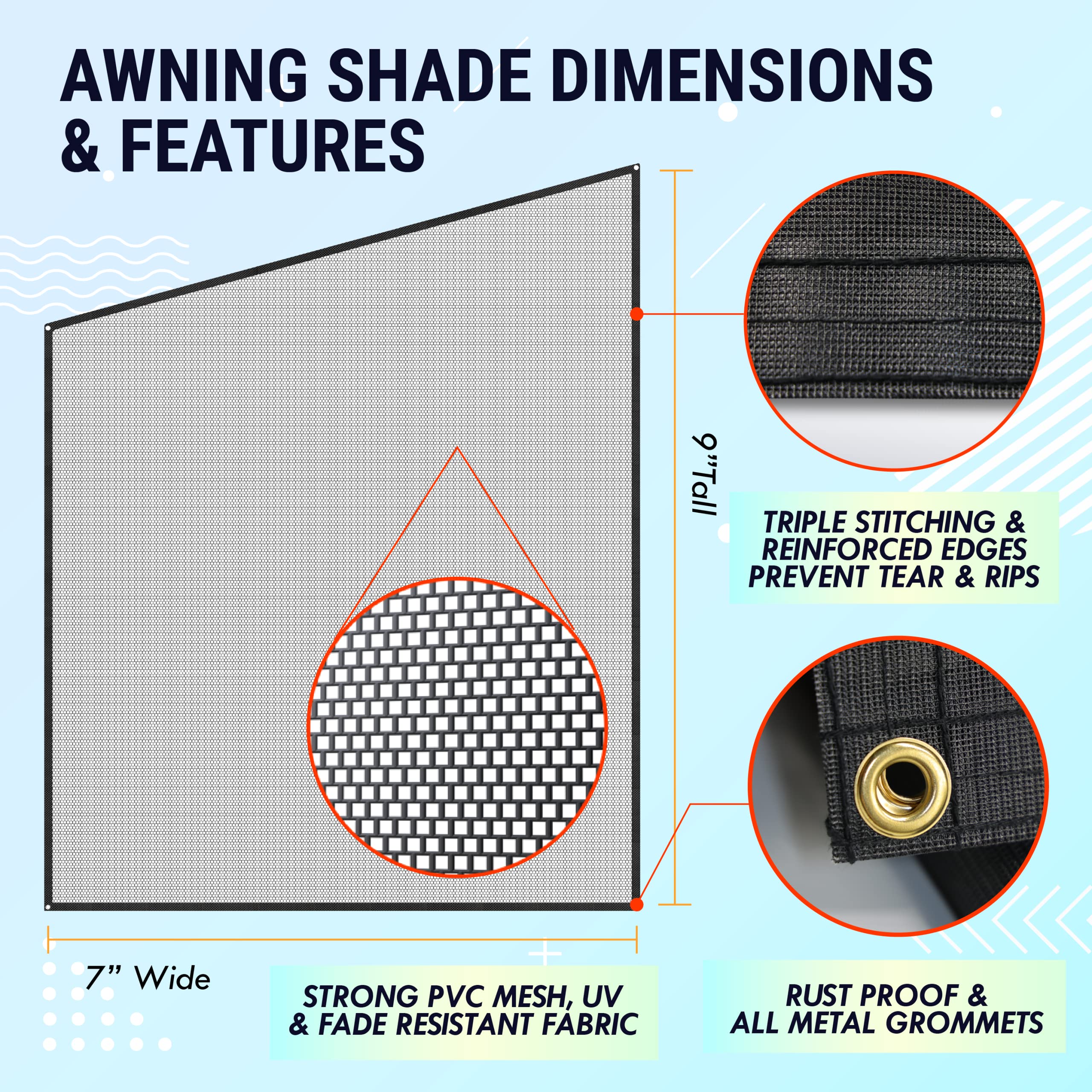 RV Sunscreen Shade for Awning V2.0 | 8’x15’3” | Front RV Screen Awning + Metal Anchor Kit | RV Awning Sun Blocker | Zippered RV Awning Shade Screen | Wind Protection, Shade & Privacy!