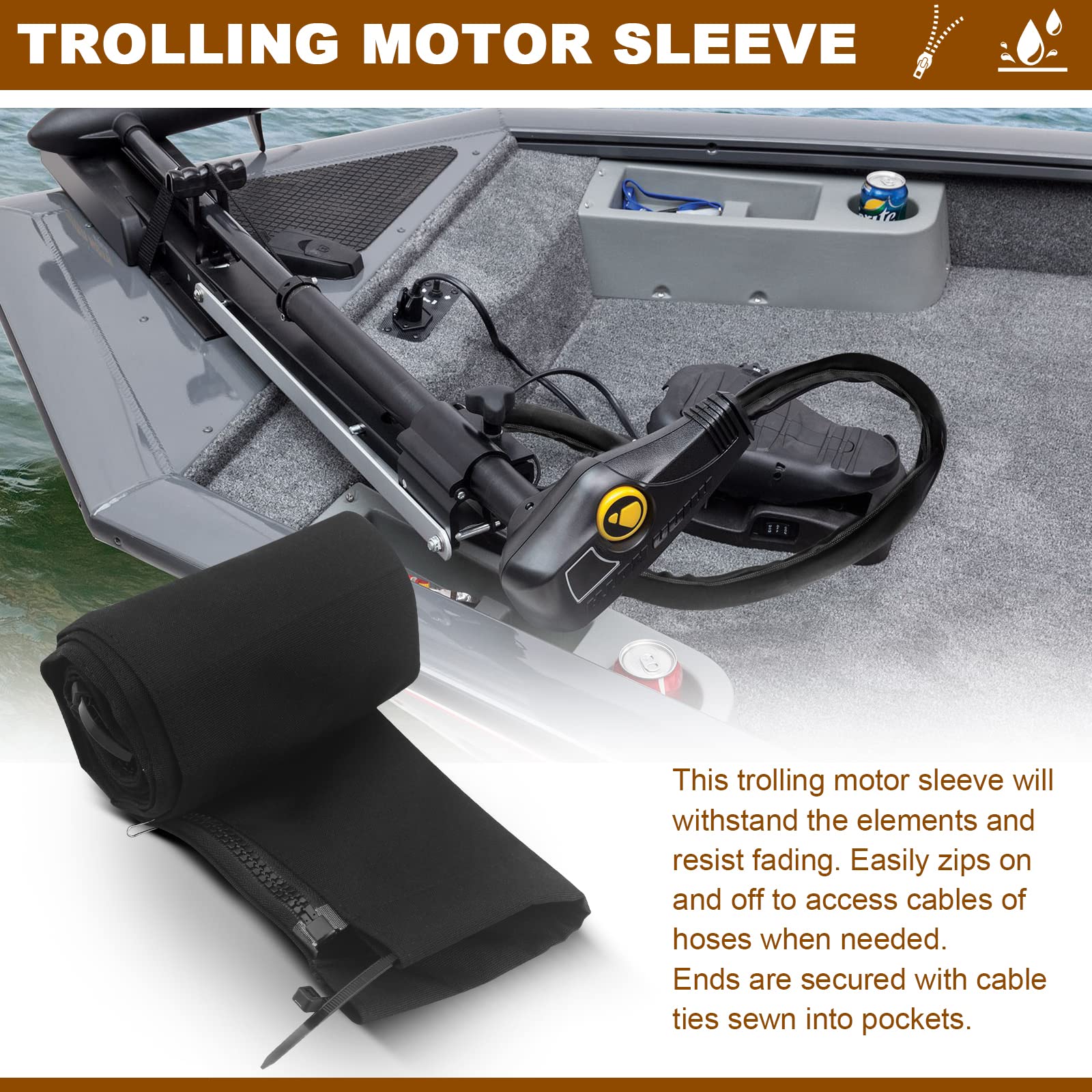 Zippered Rigging Sleeve 48-Inch Long Black,Trolling Motor Sleeve Management Sleeve Wrap,Trolling Motor Wires/Cable Organizer Sleeve Outboard Rigging Sleeve Sleeve for Cover Wire and Extension Cords