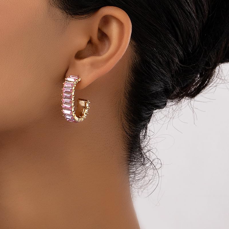 Zircon Clip Earrings Non Pierced,CZ Clip On Ear Cuffs Pressure Stud Earrings,Chunky Crystal Clip Ear Cuff Prom Spiral Compression Earrings for Women (Silver)