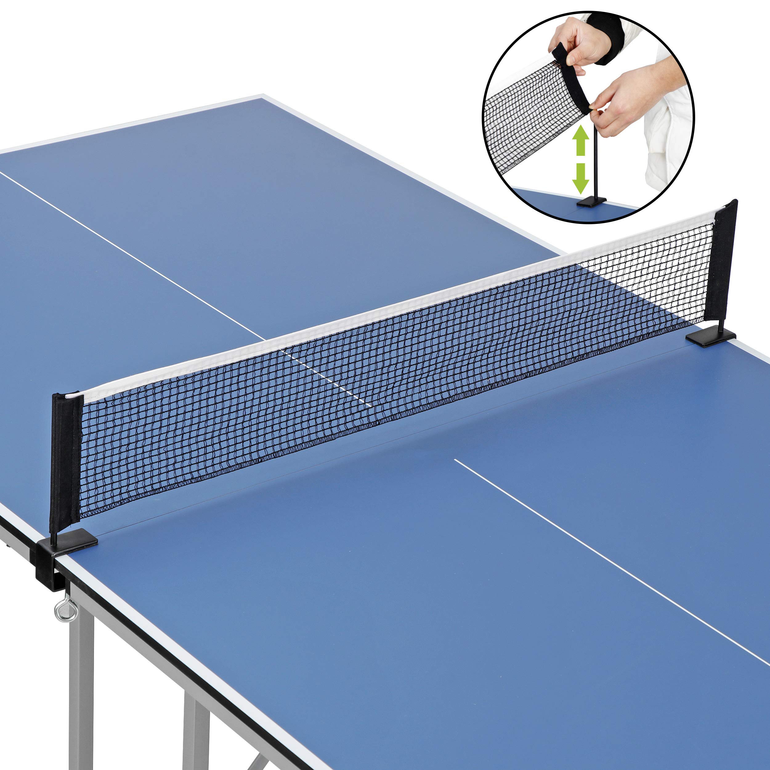 Oteymart Preassembled Table Tennis Table 6'x3' Folding Table Indoor Outdoor Mid-Size Regulation Portable Ping Pong Table w/Net for Home