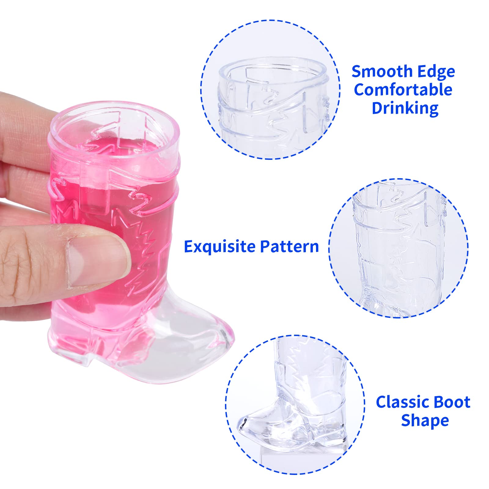 SHAOQINLIN Cowboy Boot Shot Glasses, 15 Pcs 1 oz Mini Plastic Boot Cups, Clear Pattern Beer Boot Mugs Western Cowboy Cowgirl Theme Party Supplies