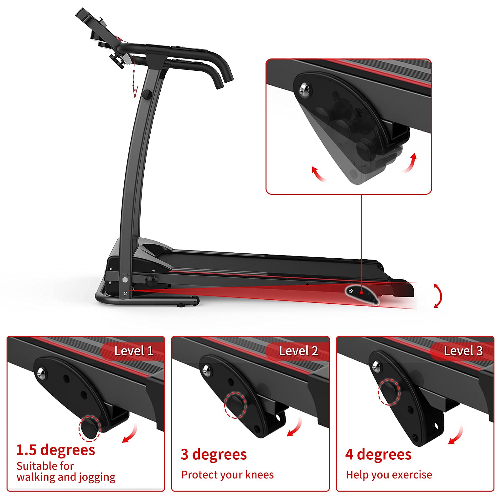 SHAREWIN Folding Treadmills for Home with Incline, Portable Running Machine Electric Compact Treadmills Foldable for Exercise Home Gym Fitness Walking Jogging
