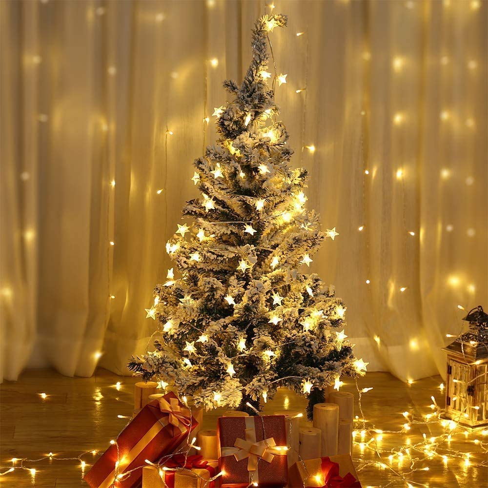 Star String Lights 50 LED 18 FT Twinkle Lights Novelty Light Night Light for Kids Bedroom Waterproof Extendable for Indoor Outdoor Wedding Party Christmas Tree New Year, Garden Decoration (USB)