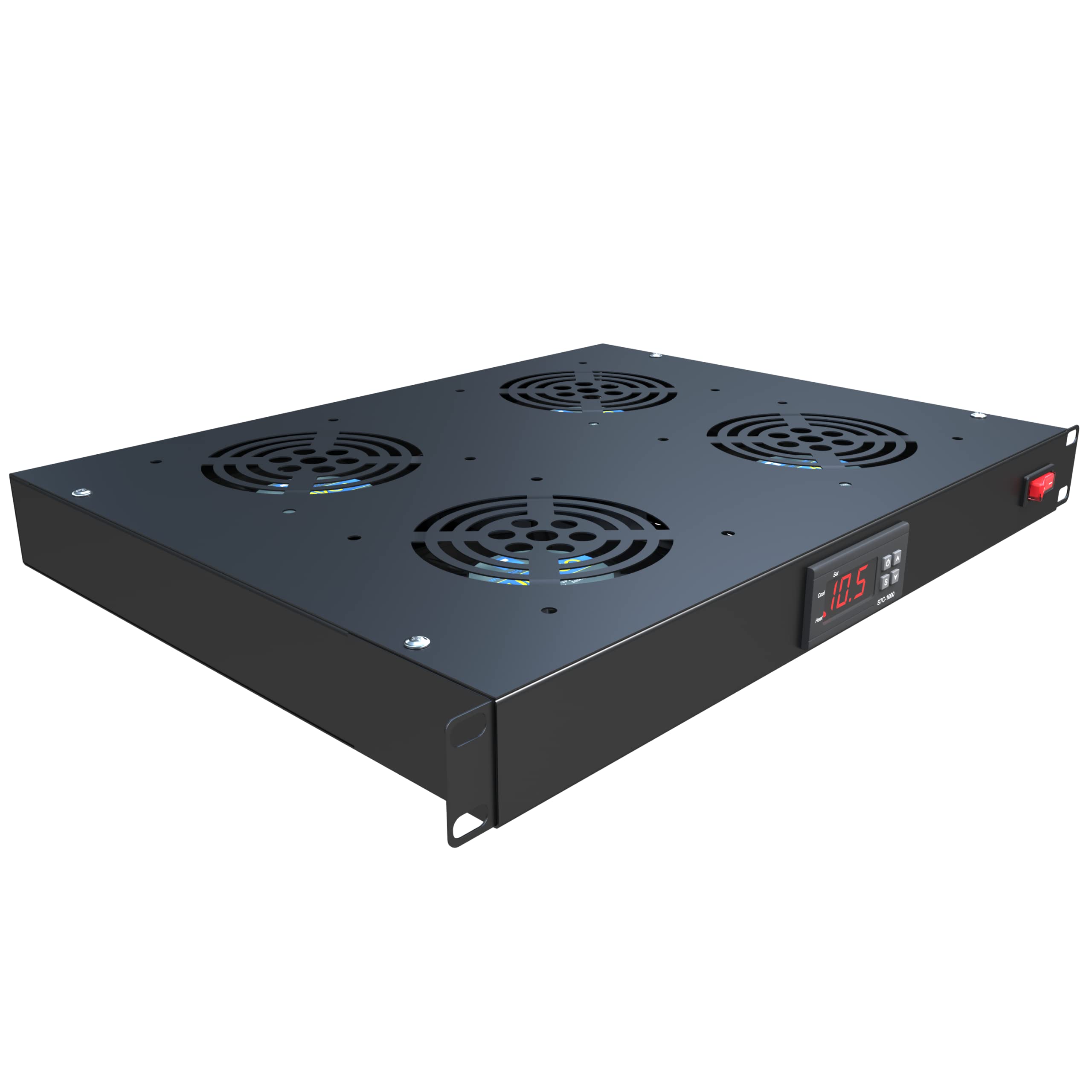 Rack Mount Fan - 4 Fans Server Cooling System - 1U 19" Rackmount Cabinet Panel w/Adjustable Temperature Control (Heat Monitor - Digital Display) Alarm Sensor (Overheat Air Flow Exhaust) Tupavco TP1701