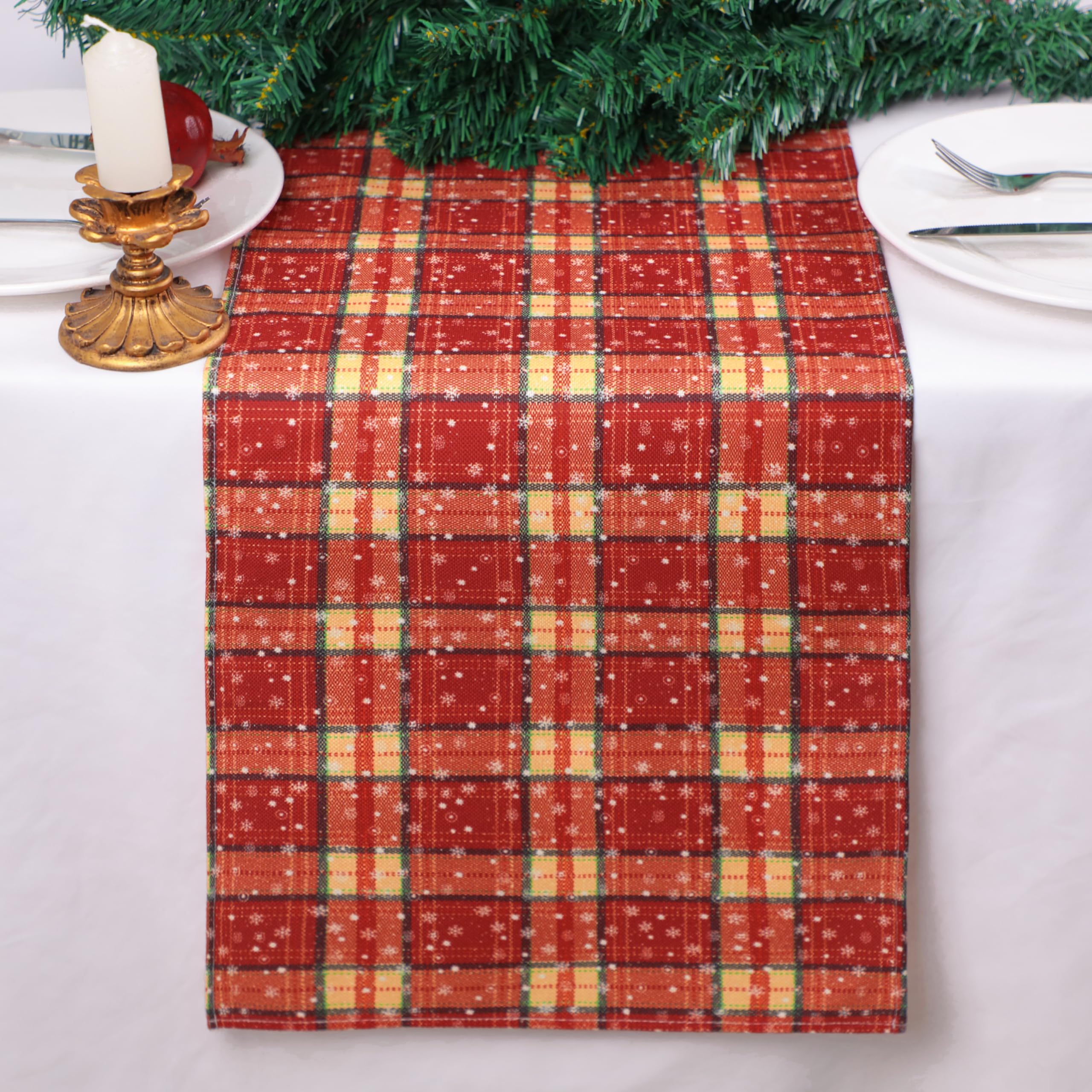 Snowkingdom 13×72 Inch Fall Table Runner Orange White Buffalo Check Plaid Table Runners Autumn Thanksgiving Harvest Home Decor Farmhouse Dinning Room Decoration