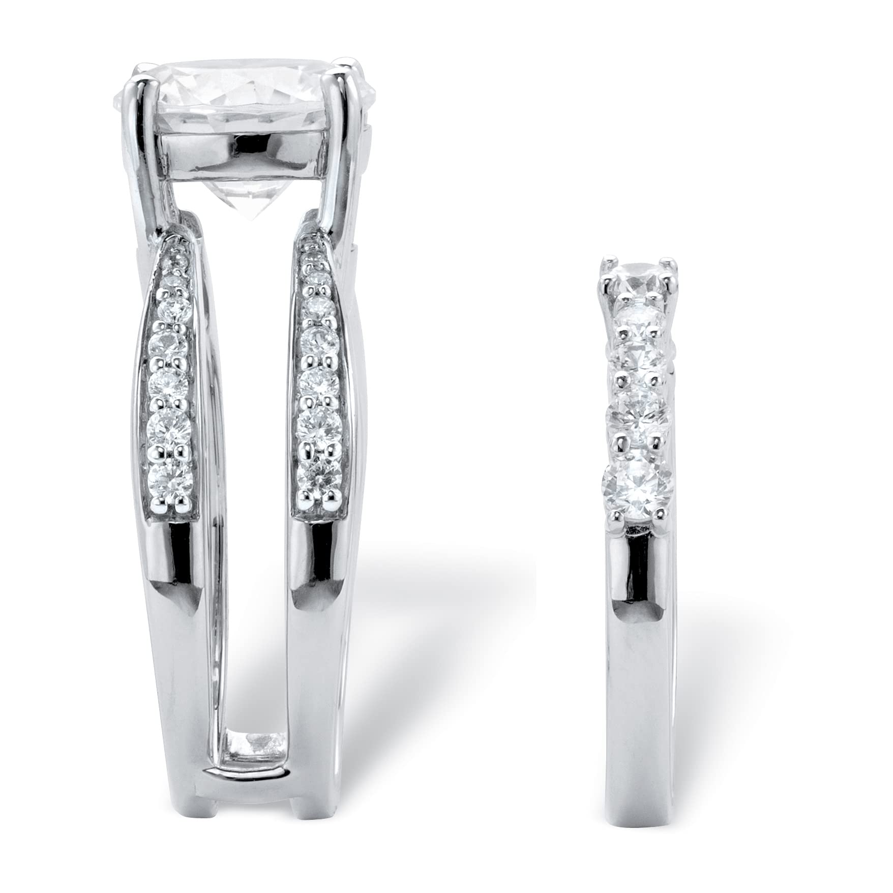 PalmBeach Yellow Gold-Plated or Platinum-Plated Sterling Silver Round Cubic Zirconia Jacket Bridal Ring Set Size 7
