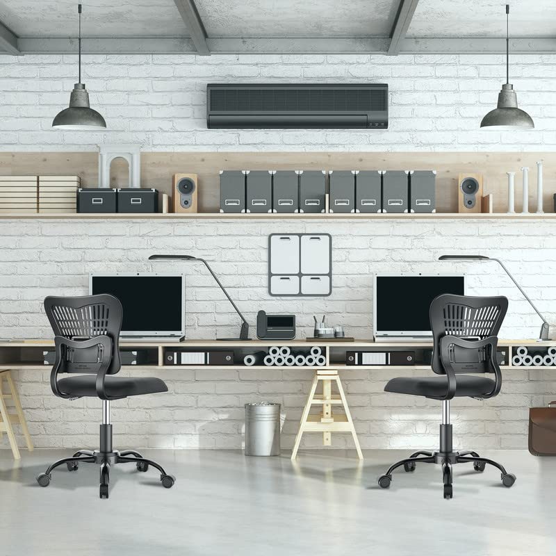 PALONE Desk Chair Armless Office Chair Computer Home Office Middle-Back Mesh Task Swivel Rolling Adjustable Height Seat Chair No Arms for Small Space with Lumbar Support (Black)
