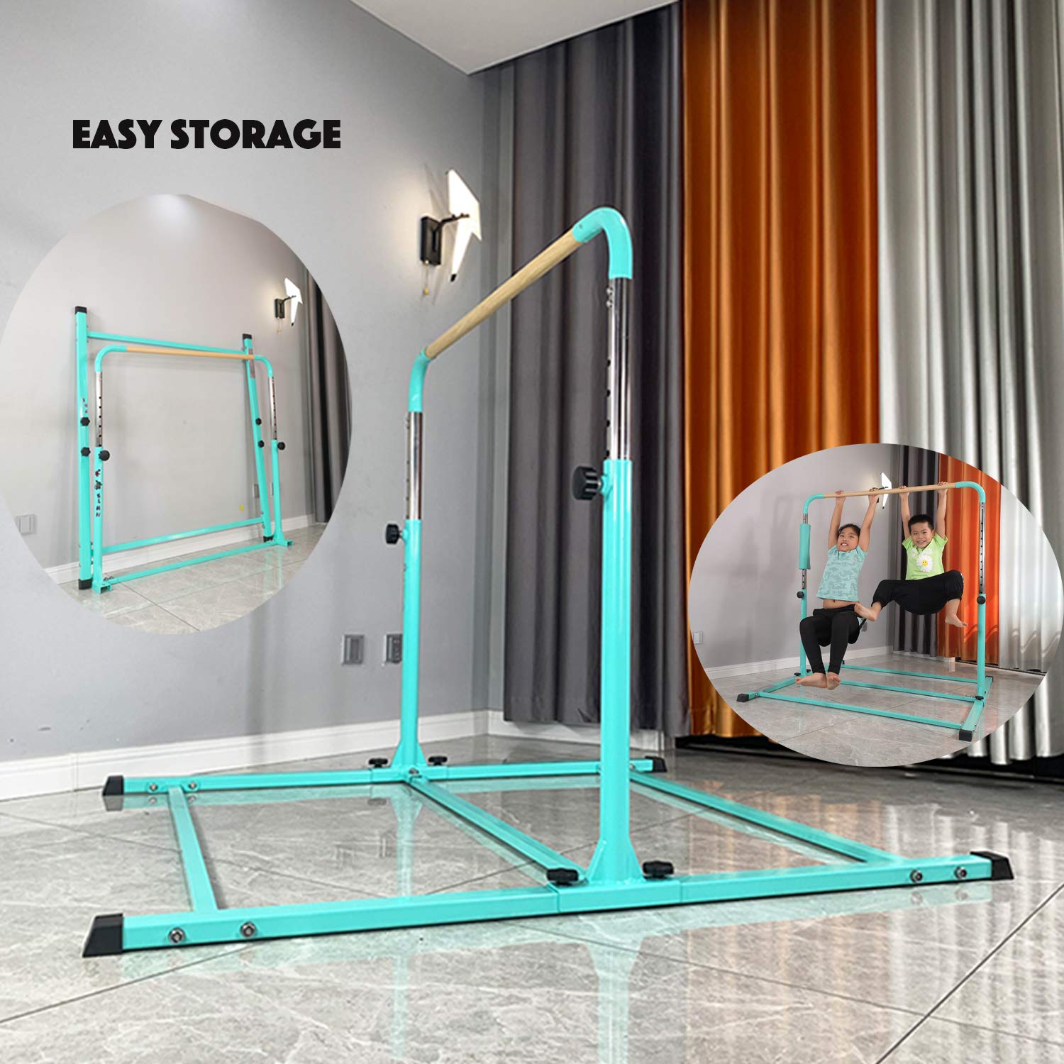 PreGymnastic Updated Gymnastics Bar-No Wobble Gymnastic Bar for Kids, Weight Limit 300 lbs, Gymnastics Kip Bar Adjustable Height