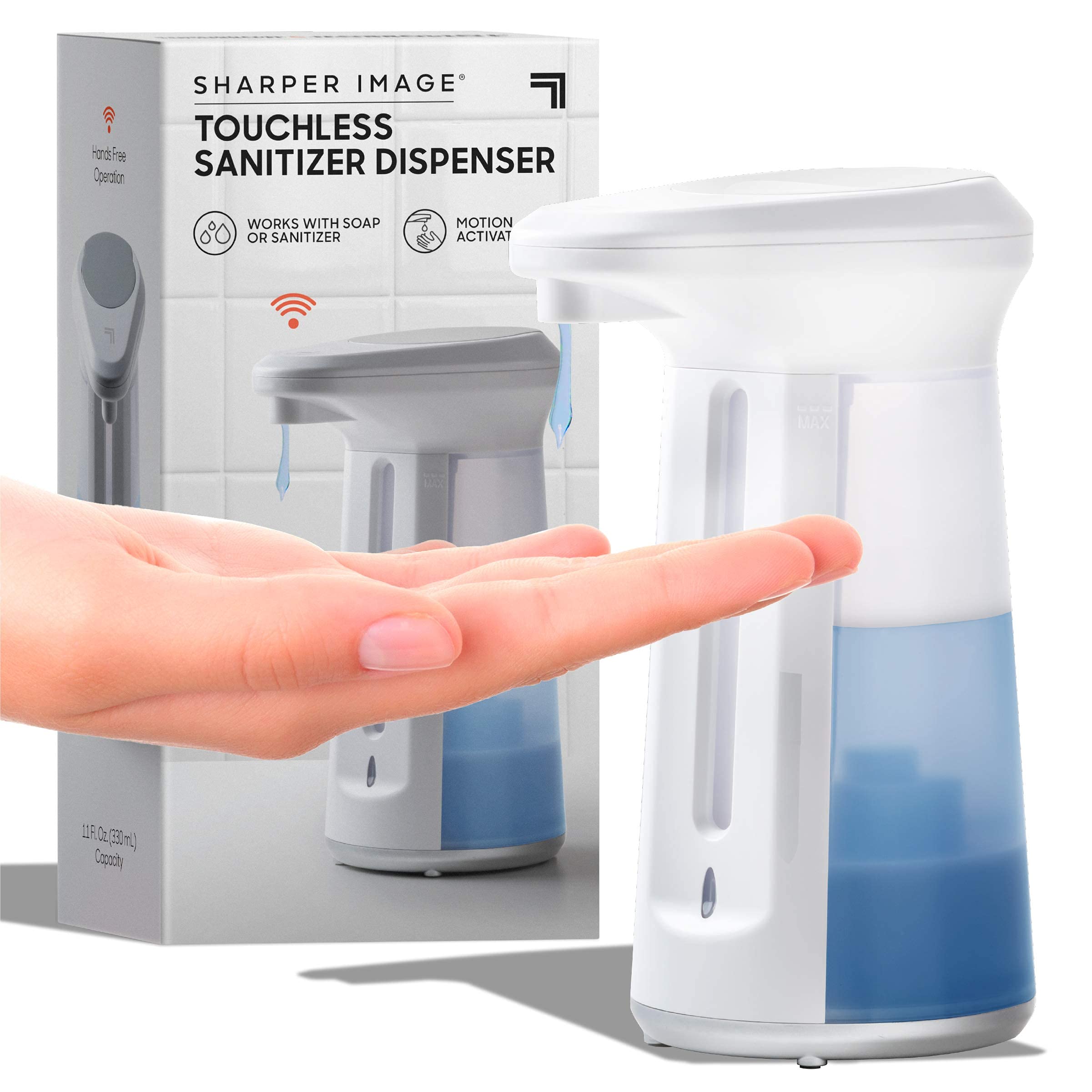 SHARPER IMAGE Touchless Soap Dispenser, Motion Activated Pump for Soap and Hand Sanitizer, Adjustable Dispensing Volume, Battery Operated Hands Free