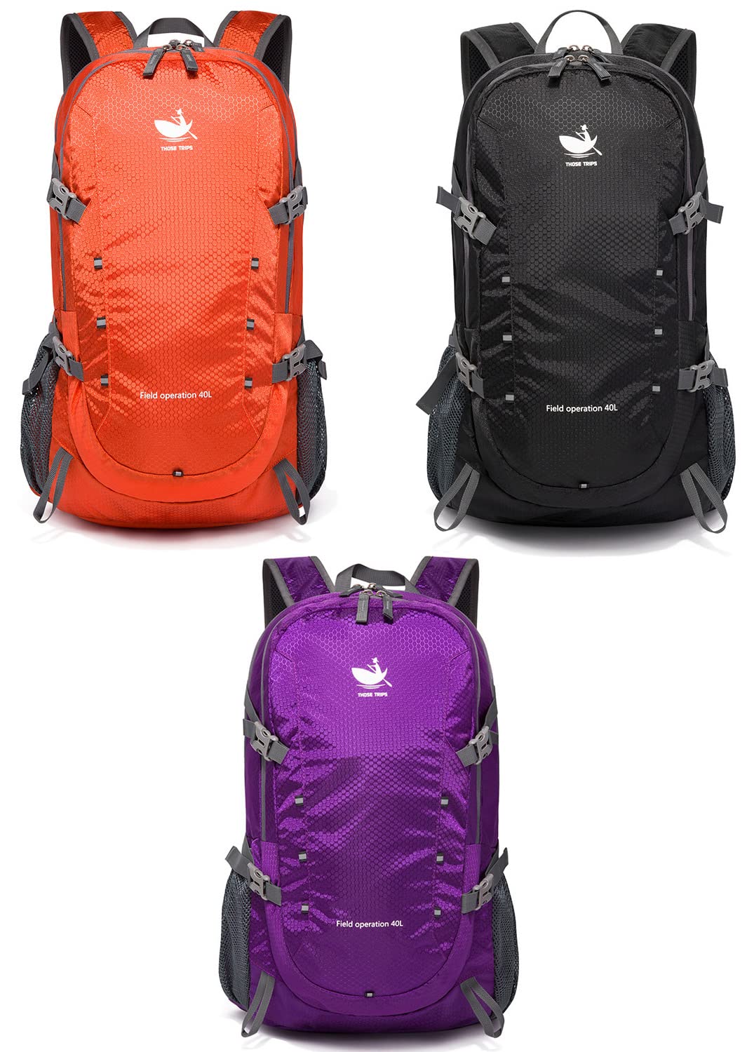 vimapo Lightweight Foldable Hiking Backpack 40L, Ripstop Nylon Packable Travel Daypack, Collapsible Backpack For Traveling Hiking Camping Touring(Orange)