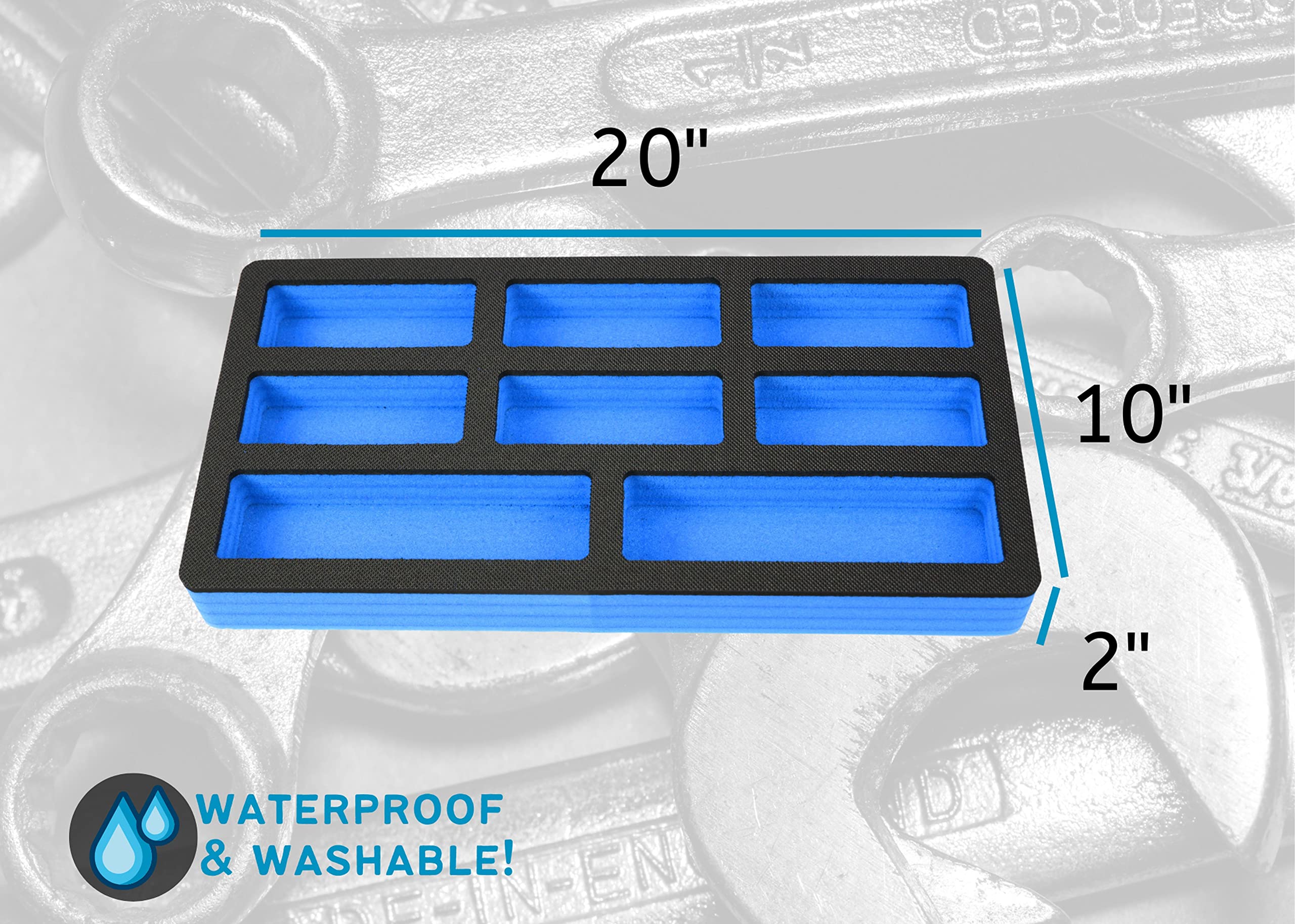 Polar Whale Tool Drawer Organizer Insert Blue and Black Durable Foam Strong Non-Slip Anti-Rattle Bin Holder Tray 20 x 10 Inches 8 Pockets Fits Craftsman Husky Kobalt Milwaukee and Many Others