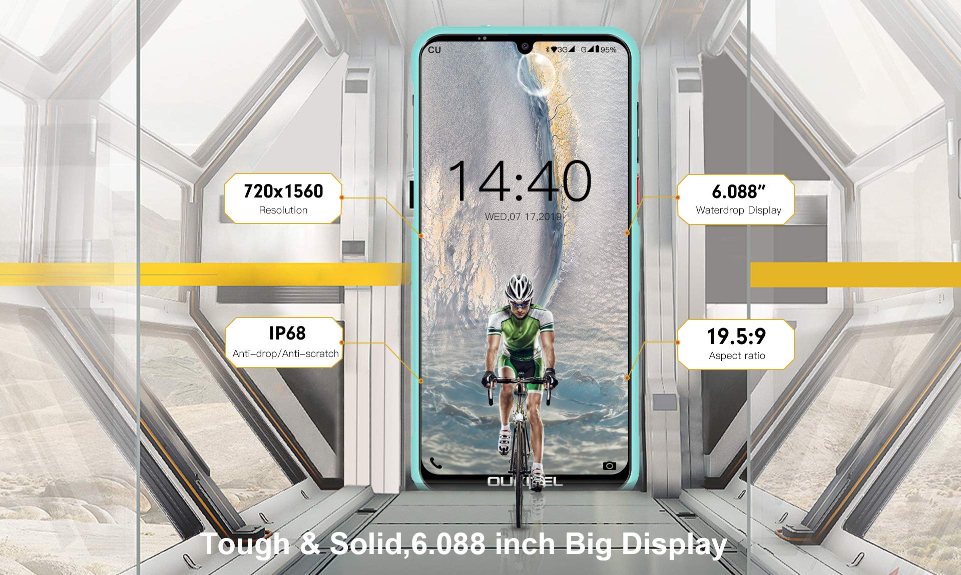 OUKITEL Y1000 Unlocked Phones, Rugged Smartphone Android 9.0 Phones IP68 Waterproof 6.1" 32+2GB/128GB Expandable Face ID&Fingerprint Unlock Dual Sim Phone(Light Blue)