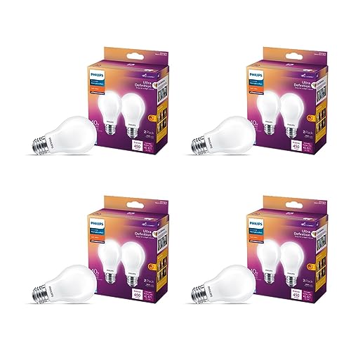 Philips LED Flicker-Free Frosted Dimmable A19 Light Bulb - EyeComfort Technology - 800 Lumen - Soft White (2700K) - 8W=60W - E26 Base - Title 20 Certified - Ultra Definition - Indoor - 8-Pack