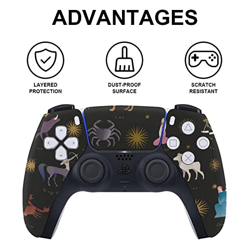 Zodiac Signs Medieval Style Full Protective Skin Cover Design Wrap Decal Sticker Compatible with PS5 Digital Edition Console and Controller