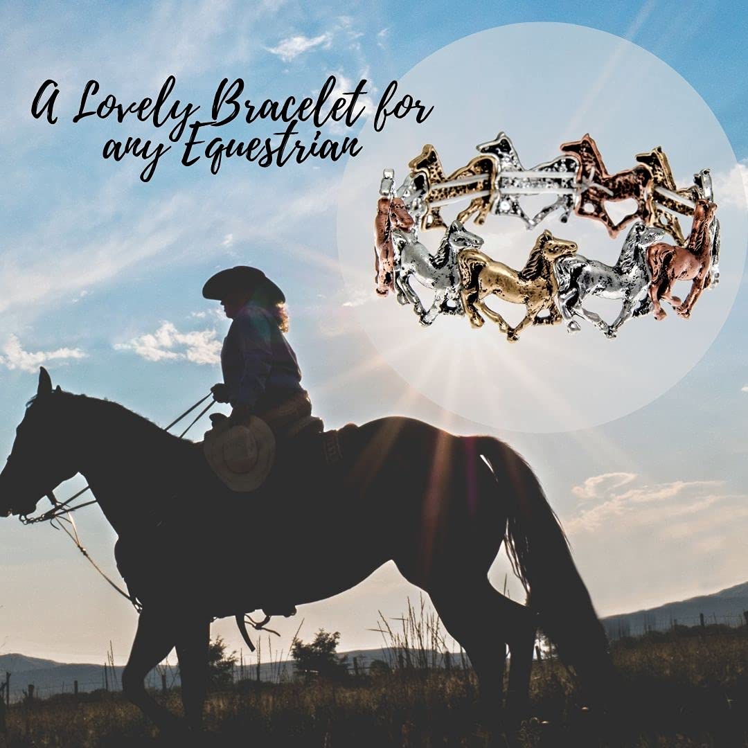 PammyJ Horse Jewelry - Tri-Tone Running Horse Stretch Bracelet