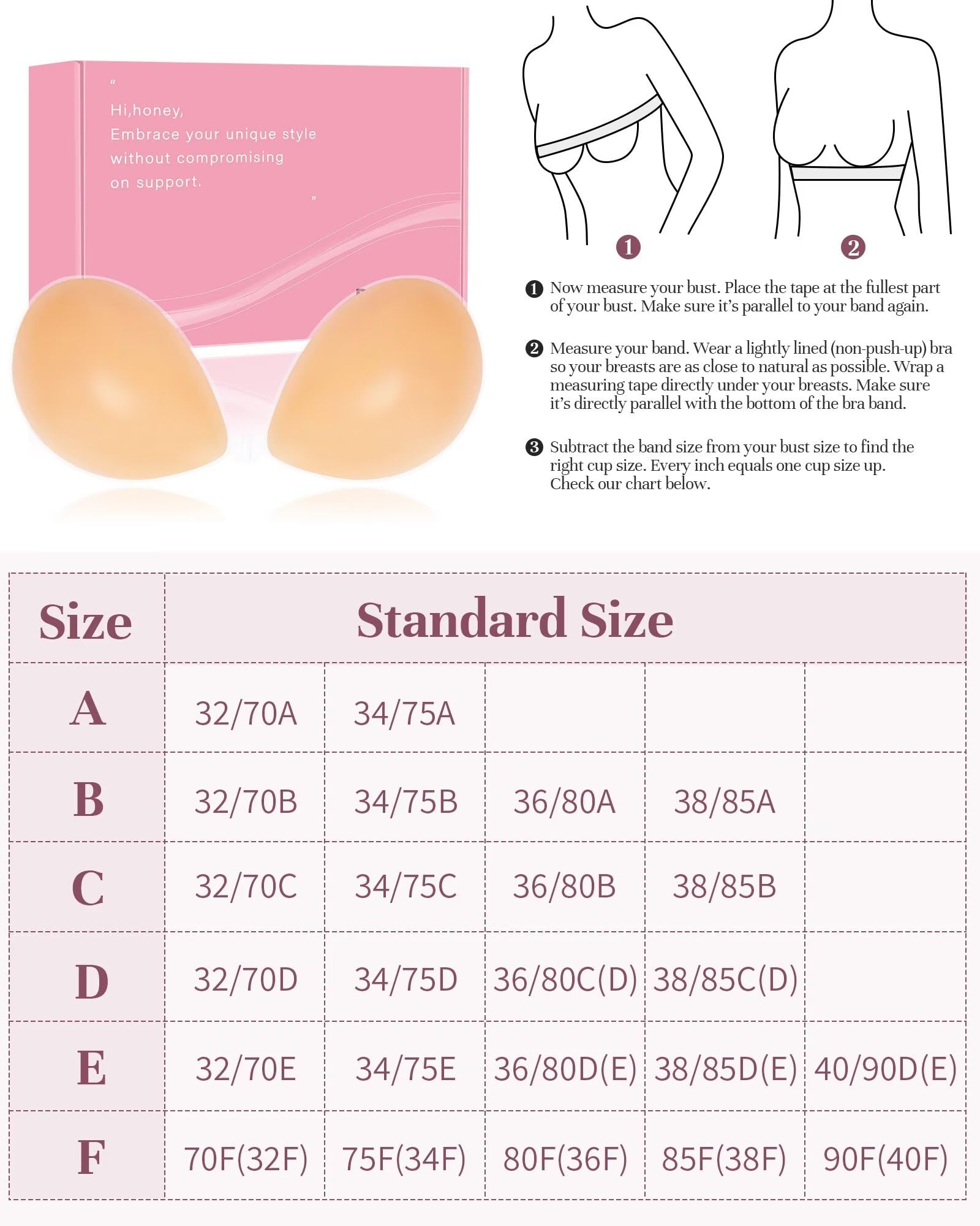 PHODIL Sticky Strapless Bra, Invisible Push Up Adhesive Bra,Backless Silicone Bras Washable for Women with Nipple Covers(Creme/D)