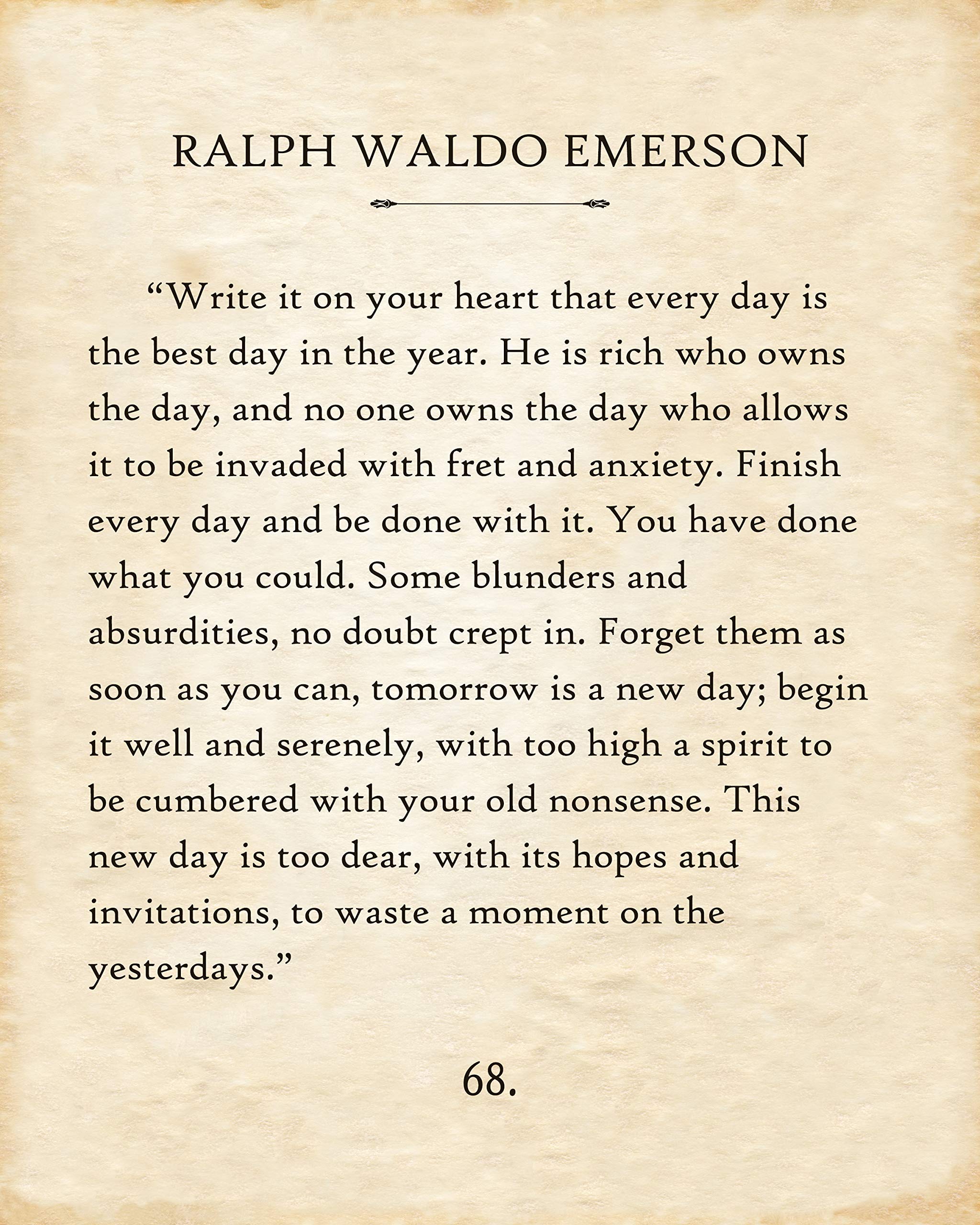 Ralph W Emerson - Write it on Your Heart That Every Day is the Best Day, Classic Home Room Decor, Inspirational Life Quote Wall Art, Book Page Style Gift, Choose Unframed Old Style Poster or Canvas