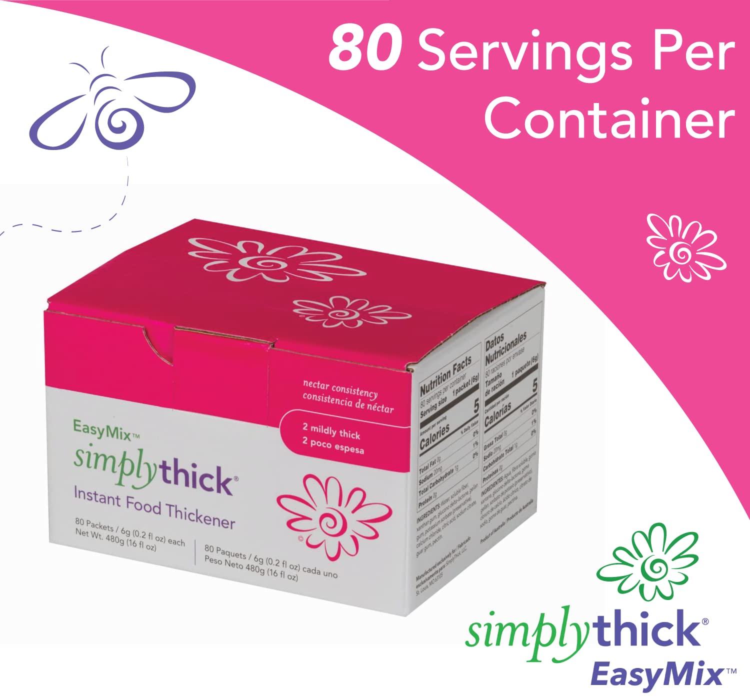 SimplyThick EasyMix | 80 Count of 6g Individual Packets | Gel Thickener for those with Dysphagia & Swallowing Disorders | Creates An IDDSI Level 2 β Mildly Thick (Nectar Consistency)