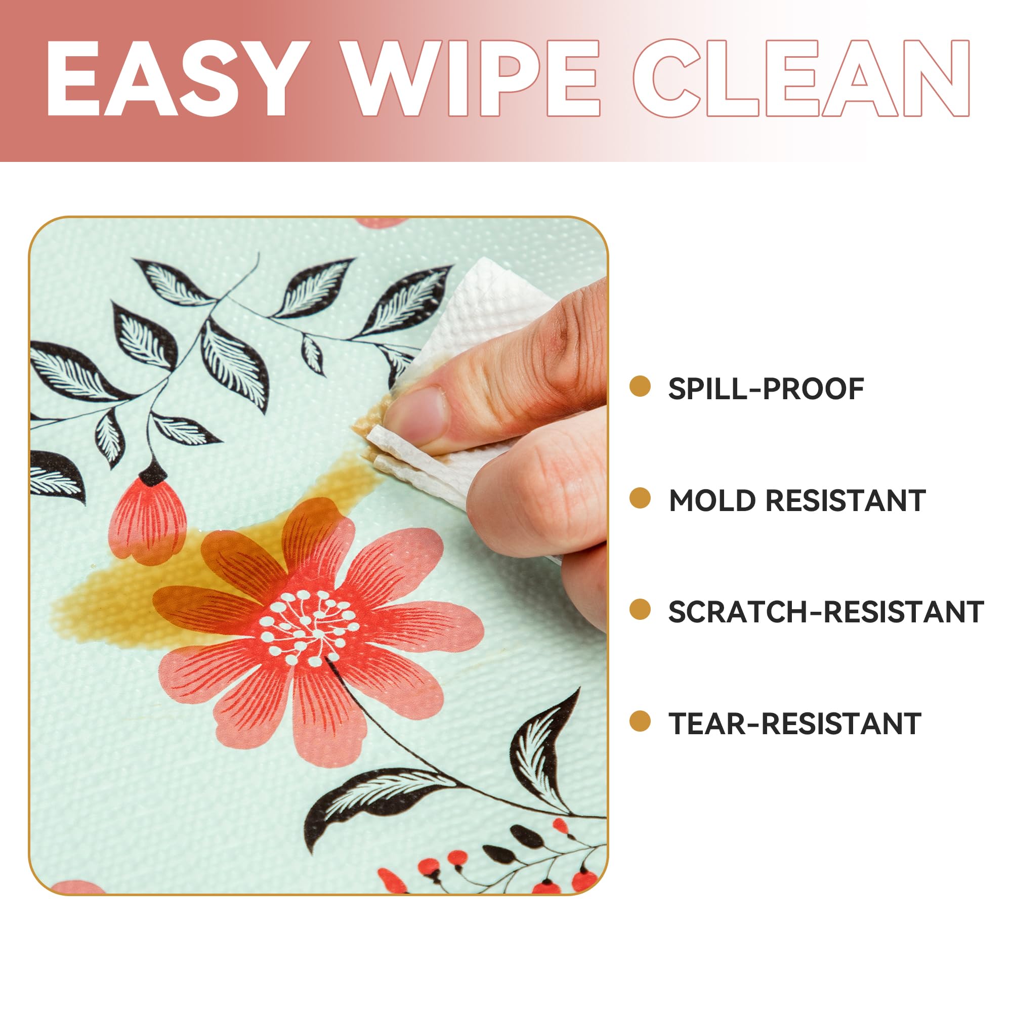 RAY STAR Shelf Liner, 12 Inch x 10 Feet Non Adhesive White Daisy Red Floral Cabinet Liner for Pantry Drawer Vanity, Strong Grip Non Slip Waterproof, Shelf Liners for Kitchen Cabinets