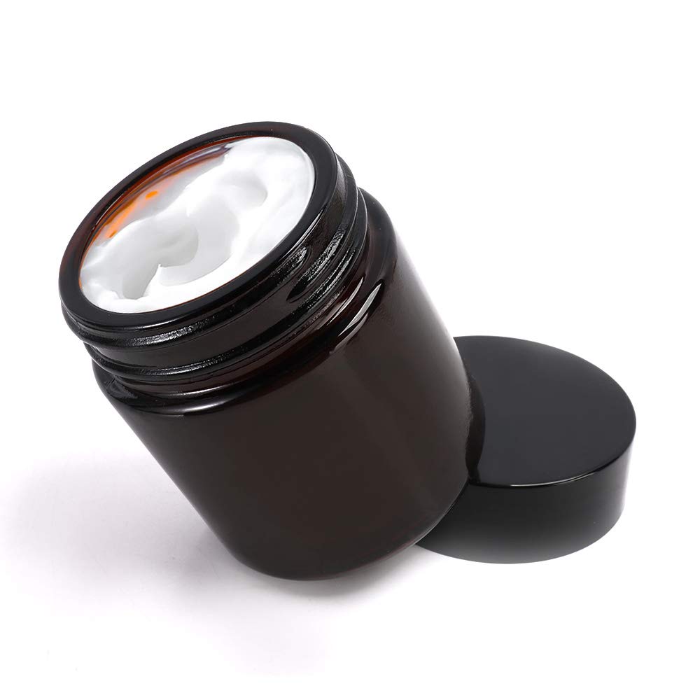 STARSIDE 12 Pack 120 ml 4 oz Amber Glass Jars with Black Lids & Inner Liners,Round Jars for Cosmetics and Face cream Lotion.