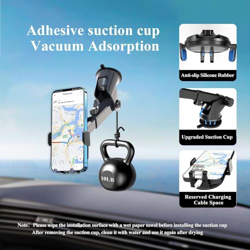 Ronnaquetta Phone Holder Car 1S Quick Release, Car Charger Voltage Display Car Phone Holder Adjustable 360 Rotation Phone Mount Cell Phone Car Mount be Applied to Dashboard or Windshield
