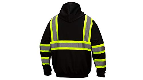 Pyramex Safety RSZH34 Series Enhanced Visibility Black Sweatshirt ANSI Type 0 Class 1 with reflective contrasting tape, 2x large -RSZH3411X2