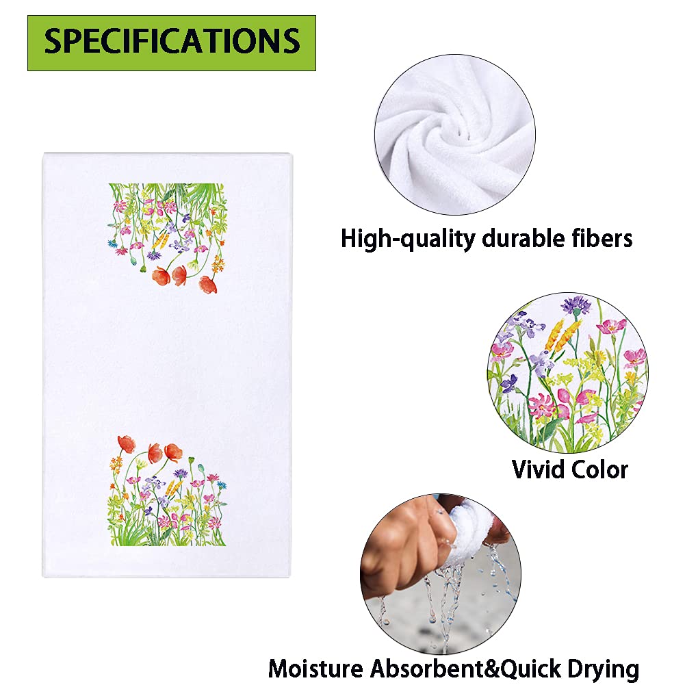 Watercolor Wild Flower Kitchen Dish Towel 18 x 28 Inch, Seasonal Spring Summer Floral Tea Towels Dish Cloth for Cooking Baking Housewarming Gift Set of 2