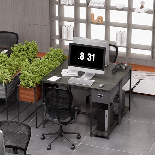 Pamray 32 Inch Computer Desk with Monitor Stand Small Home Office Desks with Non-Woven Storage Drawer for Bedroom Study Table Writing and Work Desk