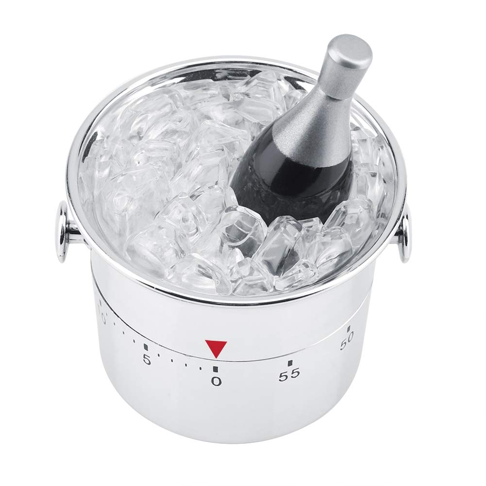 WBTY Bucket Shaped 60 Minutes Kitchen Timer Stainless Steel Mechanical Wind up Timer Time Reminder