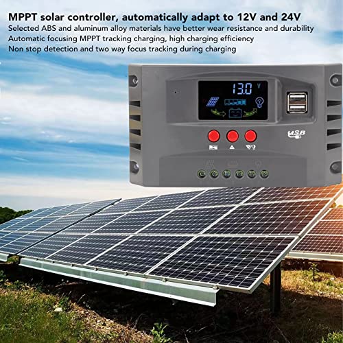 Solar Charge Regulator, MPPT Tracking Charging Overheat Protection 12V 24V Automatic Adaptation Solar Charge Controller with 2 DC USB for Billboard (40A)