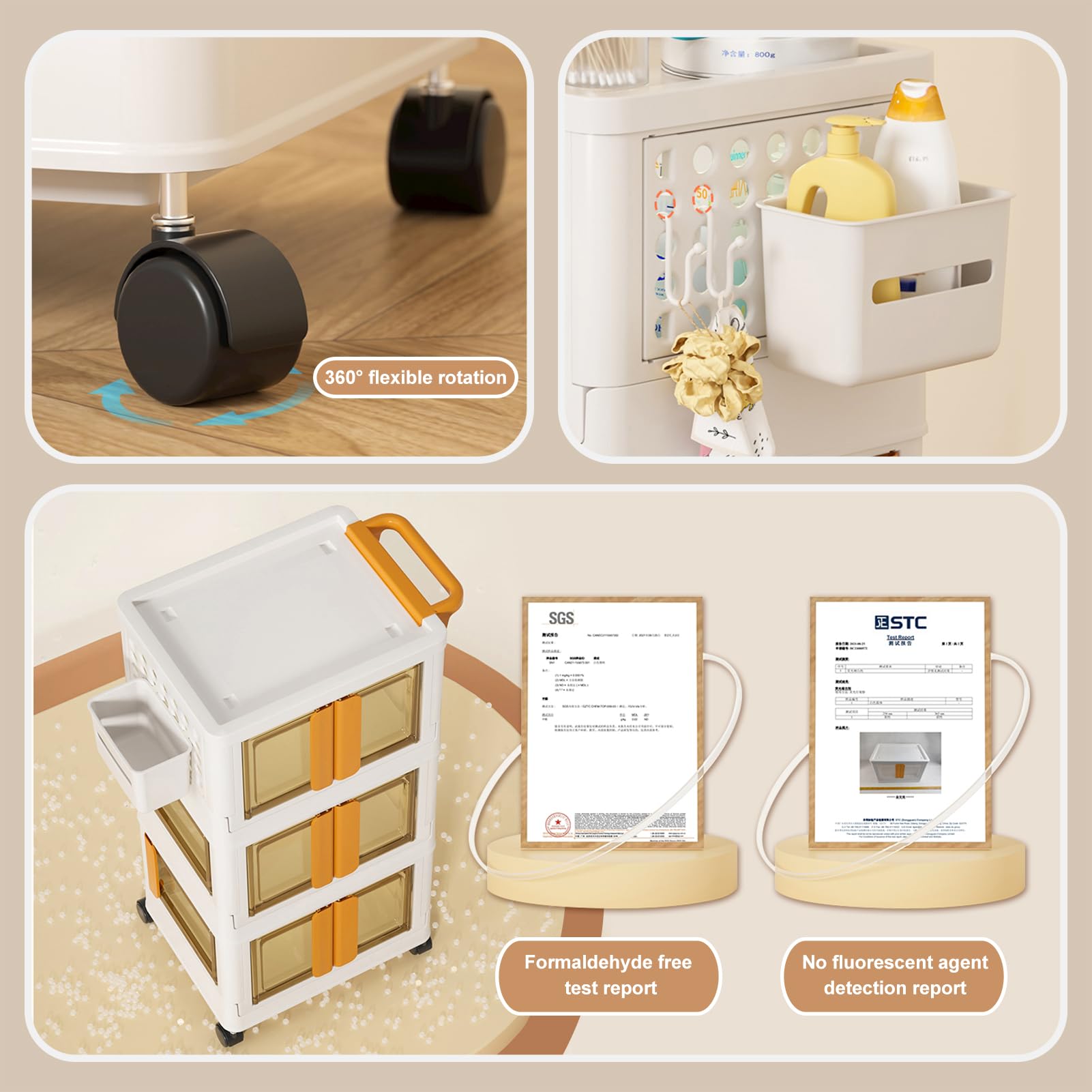 Sineda Storage Bins with Lids - 28 Quart Collapsible Storage Bins, Stackable Storage Bins with Wheels and Door, Ideal for Storage and Organization.(Off White - 3Pack)