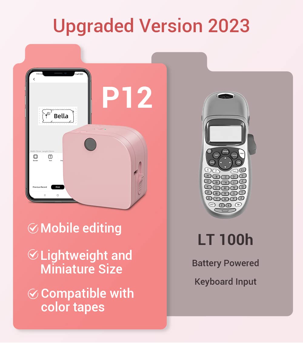 Phomemo Portable Label Maker Machine P12 for Organizing, Small Bluetooth Label Printer with 12mm x 4m Refills, Available in Multiple Text & Fonts,
