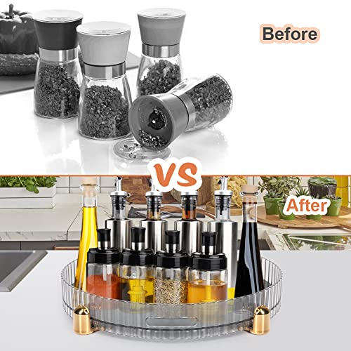 YQL Lazy Susan Turntable, Makeup Perfume Organizer 360 Degree Rotating 11Inch Clear Turntable Organizer for Cabinet with Gold Non-Slip Base