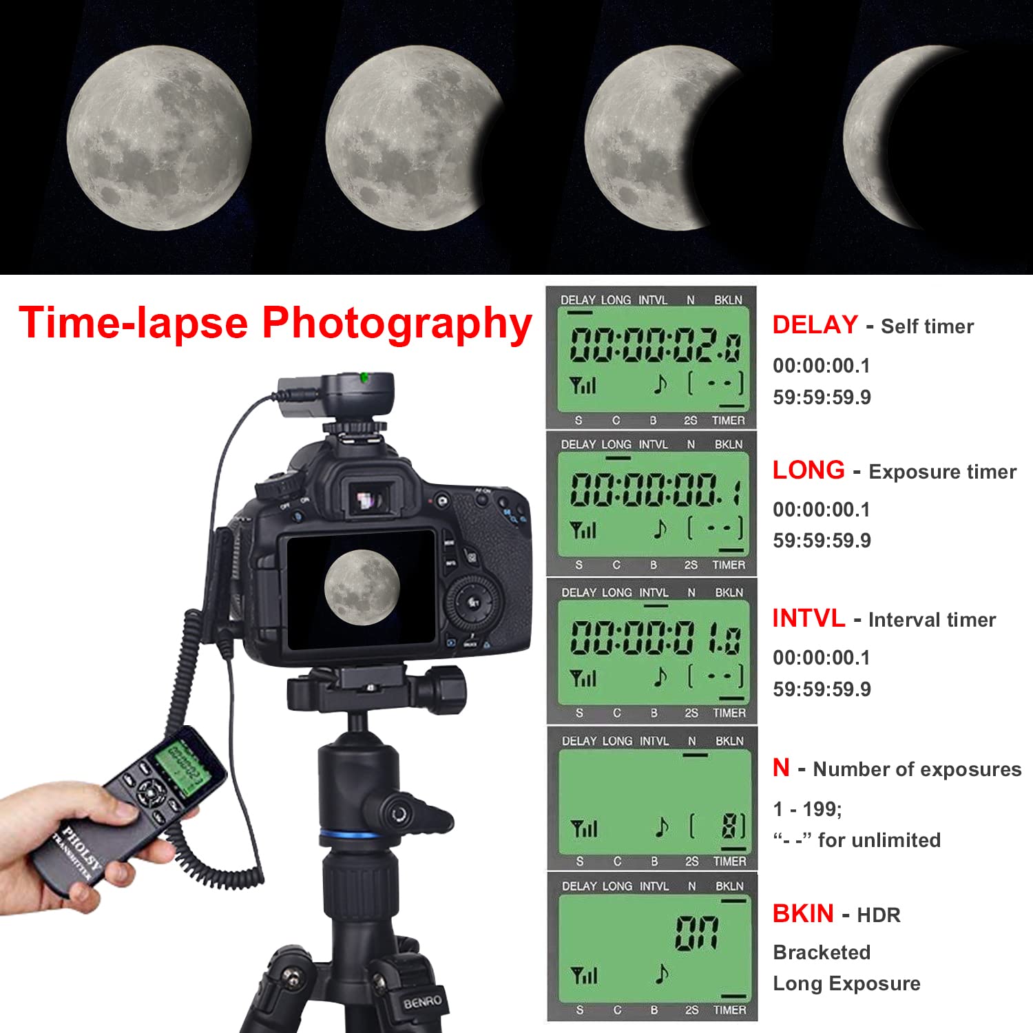 PHOLSY O6 for Olympus Remote Shutter Wireless Timer Remote with LCD and HDR for Olympus OMD EM1, EM5 II, EM10 II, Pen-F, EPL8, EPL7, EPL6, EPL5, EPL3, EPL2, EP5, E600 Replace Olympus RM-UC1