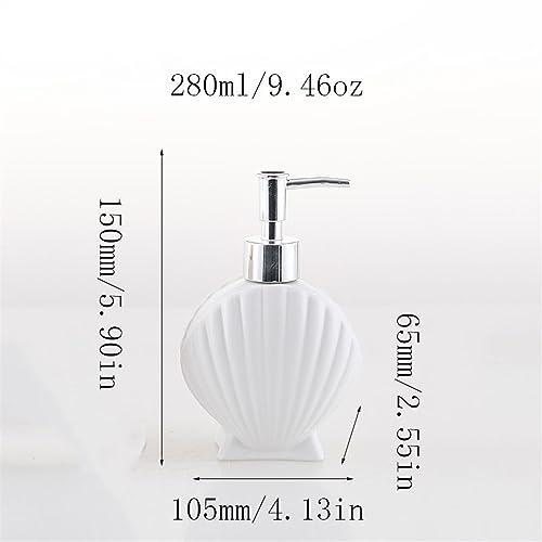 Soap Dispenser Creative Shell Shape Soap Dispenser for Bathroom Farmhouse Kitchen Office Ceramic Soap Pump Empty Bottle with Pump for Lotion Shampoo Soap Pump Bottles (Color : White)