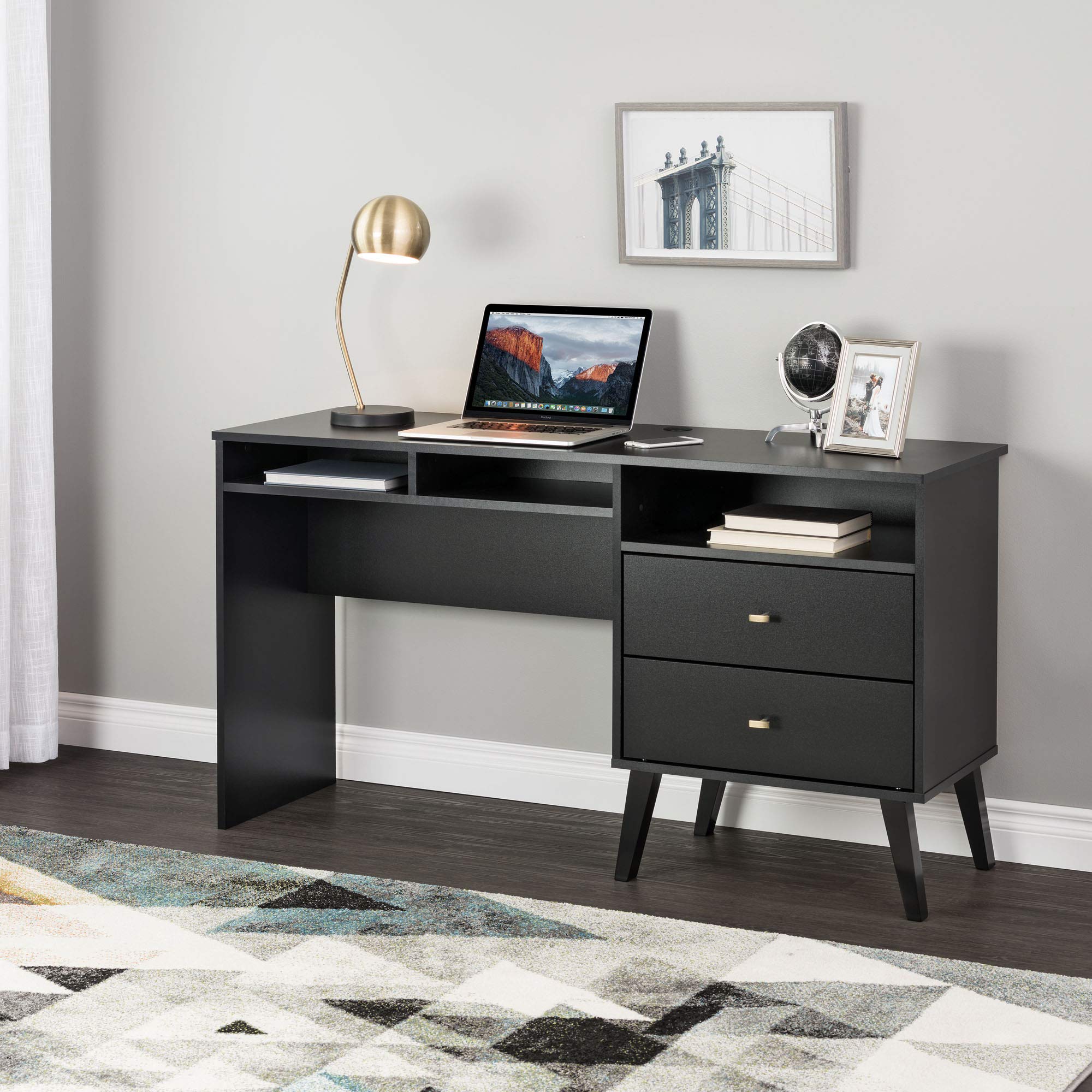 Prepac Milo Desk with Side Storage and 2 Drawers, 55", Black