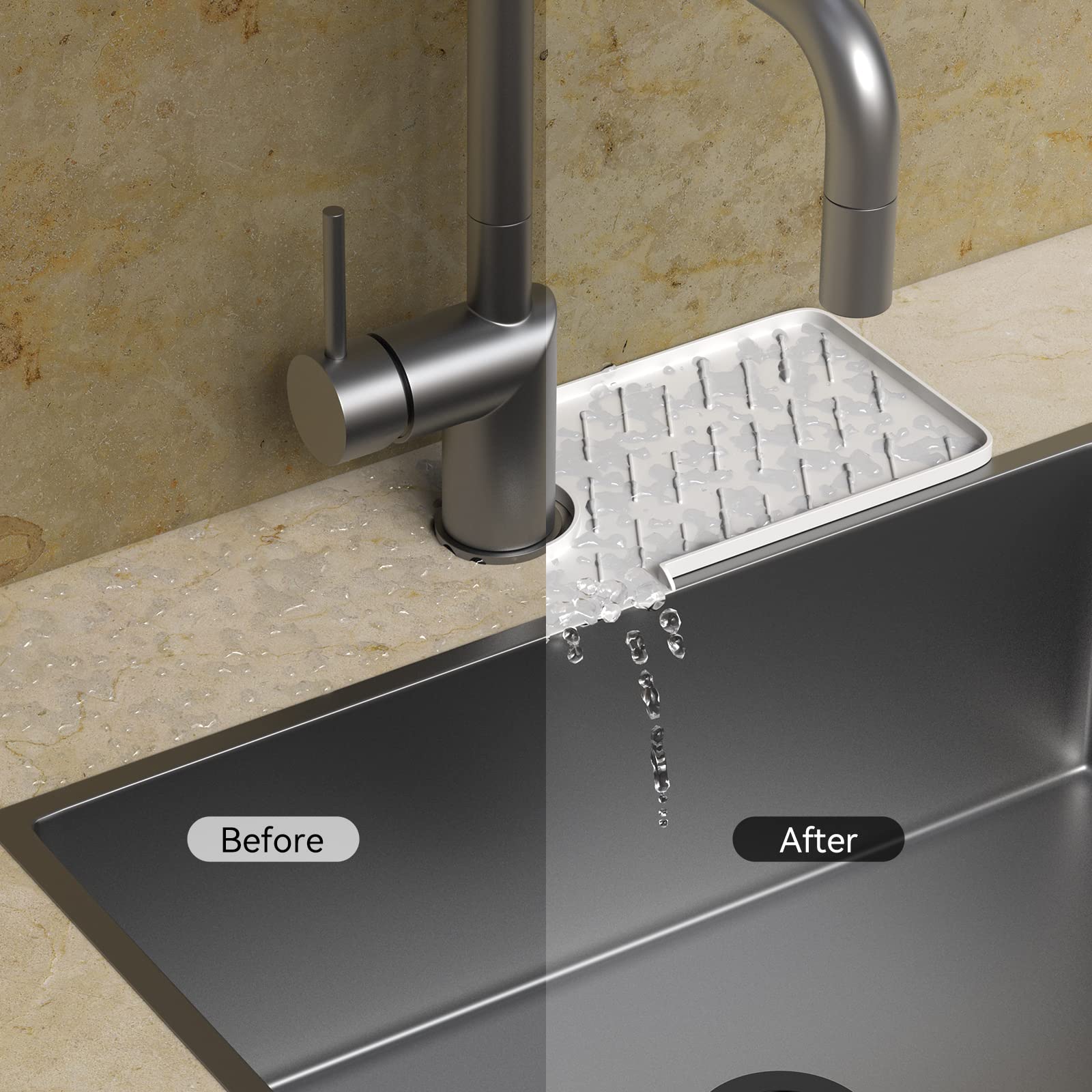 Silicone Faucet Splash Guard, Sink Protectors for Kitchen Sink, 17.71” x 5.9”, Sink Splash Guard Behind the Faucet, Keep Kitchen and Bathroom Sinks Dry,White