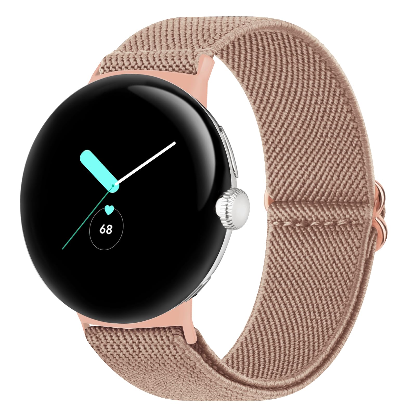 Oumida Stretchy Nylon Solo Loop Band Compatible with Google Pixel Watch Band for Women Men, Adjustable Soft Elastic Braided Straps Sport Replacement Wristbands for Google Pixel Watch Bands (Milk Tea)