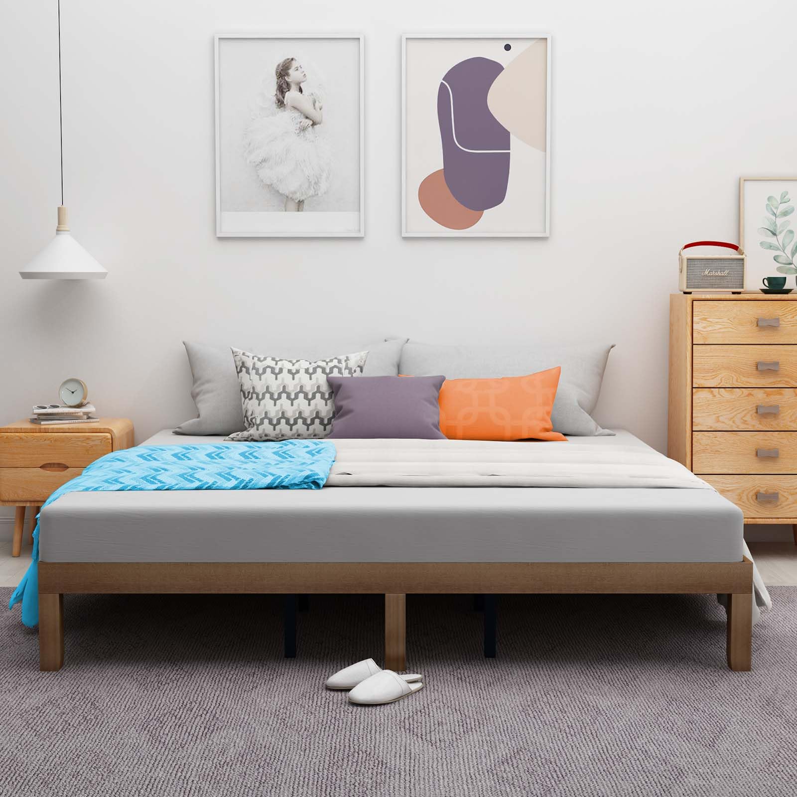 PIETFIU Classic Oak King Platform Bed Frame with Storage Underneath, Wooden Mattress Foundation King Size with Solid Wood Slat No Box Spring Needed Noiseless Easy Assembly (King)
