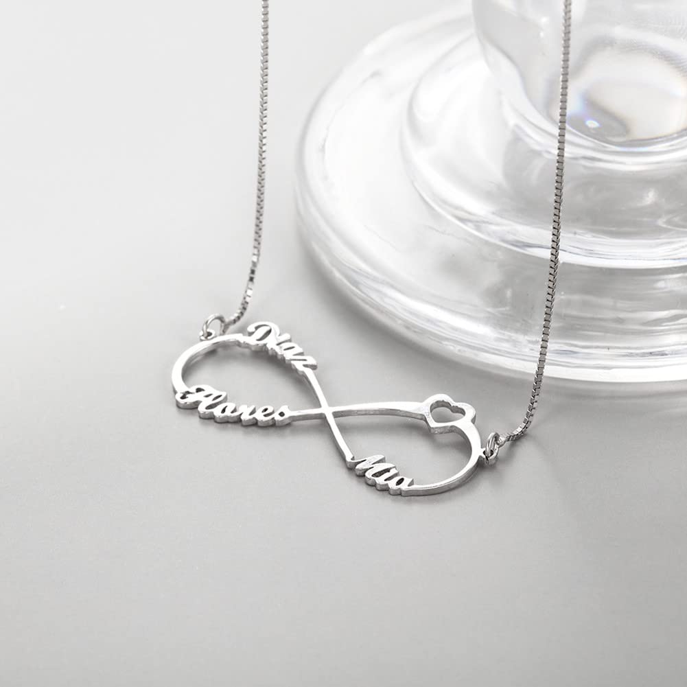 Ouslier Personalized Sterling Silver Infinity Name Necklace with Heart Love Pendant Jewelry Birthday Gift for Women Mother(Silver)
