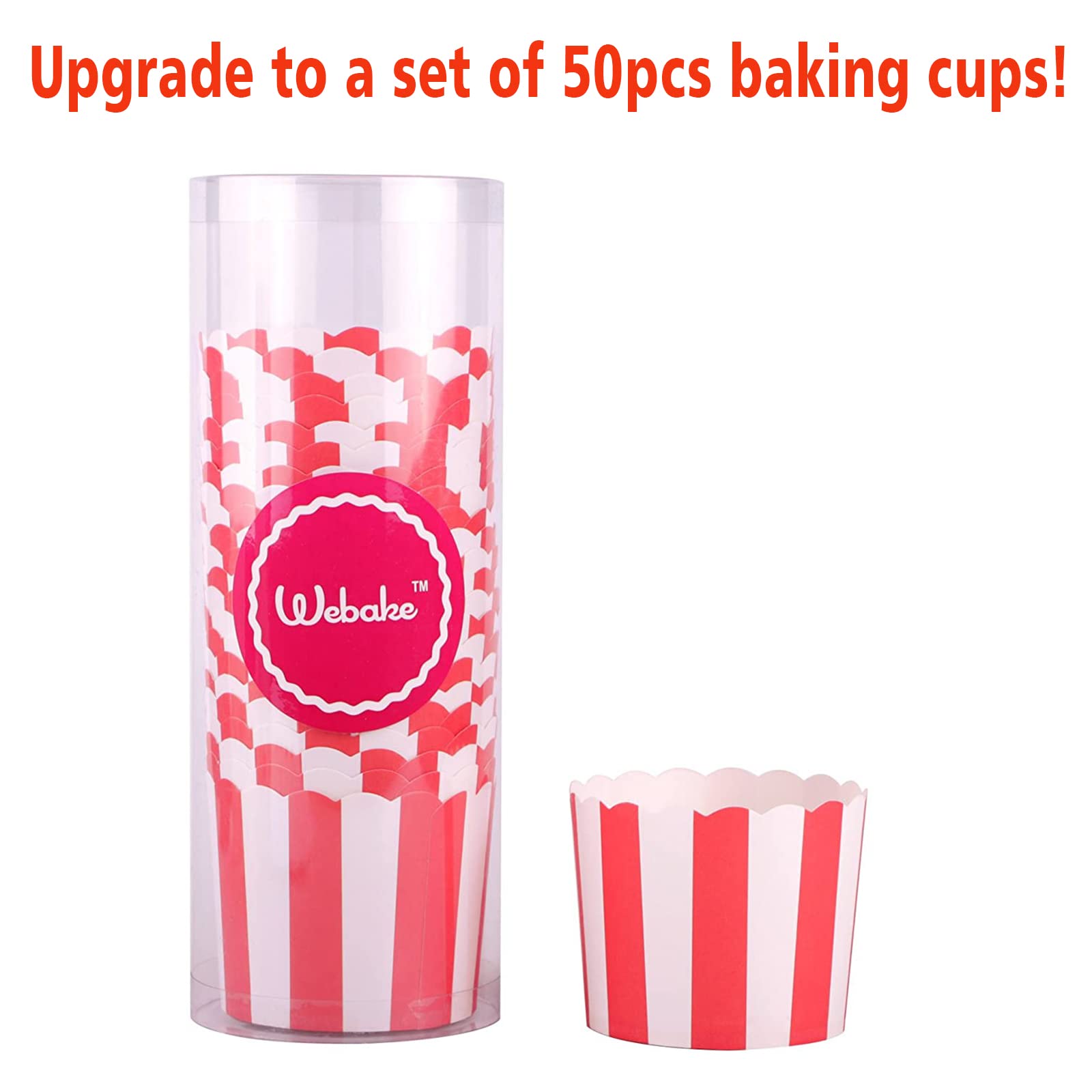Webake 50pcs Full Size 6oz Paper Baking Cups Red Cupcake Liners Paper Snack Cups for Popcorn Cupcake Muffin Case Cupcake Bath Bomb, for Valentine's Day Movie Party Decorations Set of 50 (Red Stripe)