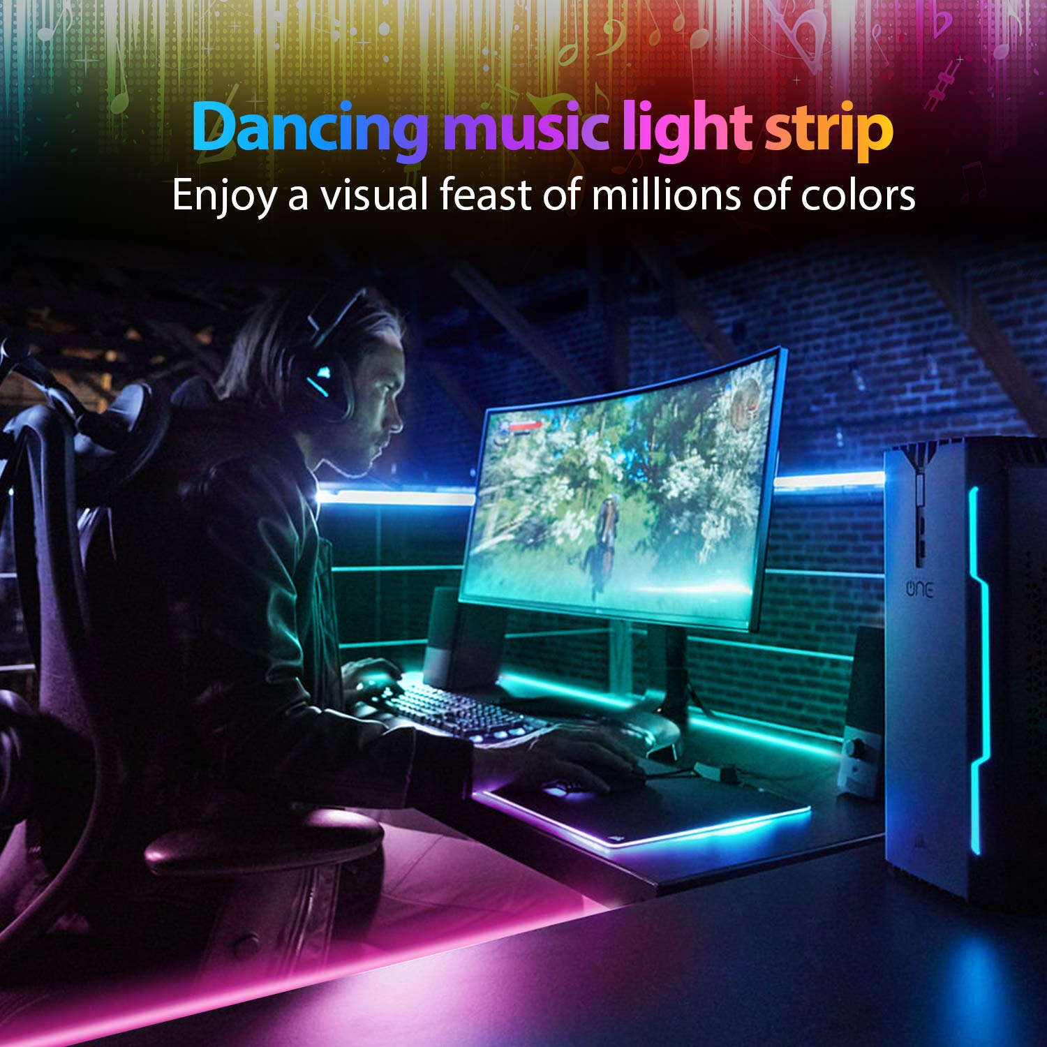 QJB LED Strip Lights Music, LED ft Music Sync Color Changing Led Lights with Timing Lights,40Key Remote,for Bedroom,Kitchen,TV, Party(16.4FT*2)