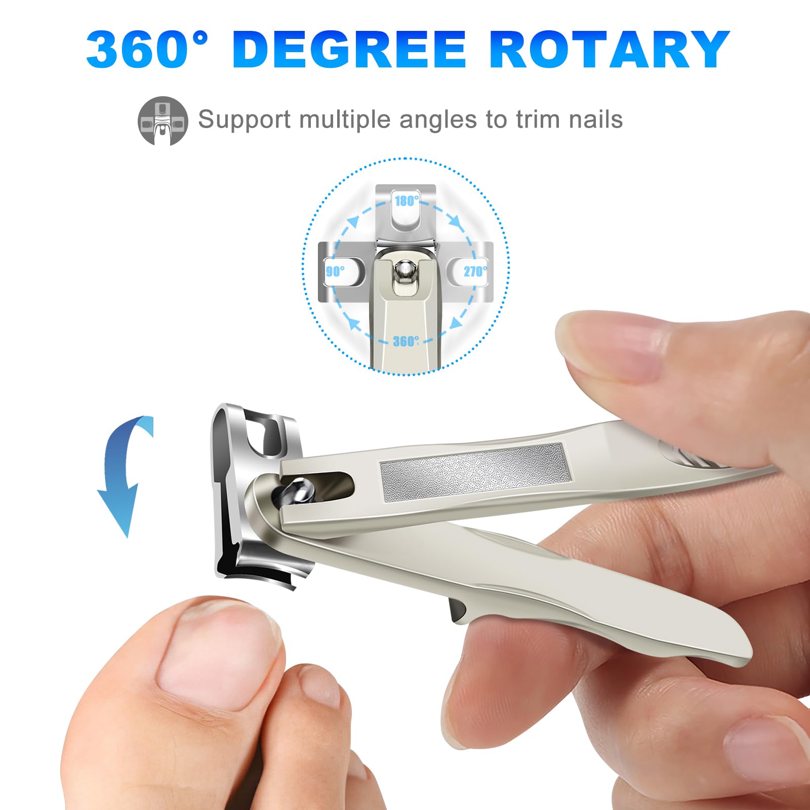 Nail Clippers for Men, 360 Rotary Toenail Clippers with Long Handle & Easy Grip, Heavy Duty Sharp Stainless Steel Fingernail Clipper for Seniors Men Women