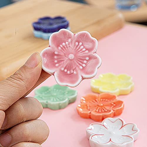 YAIKOAI Set of 7 Cherry Blossom Ceramic Chopsticks Rest Rack Forks Dinner Spoons Knives Stand Holder for Party Home Restaurant Dinnerware
