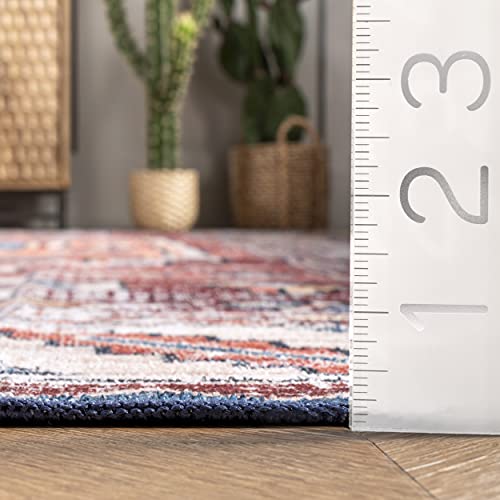 nuLOOM Marli Machine Washable Faded Medallion Ultra Thin Area Rug, 9' x 12', Rust