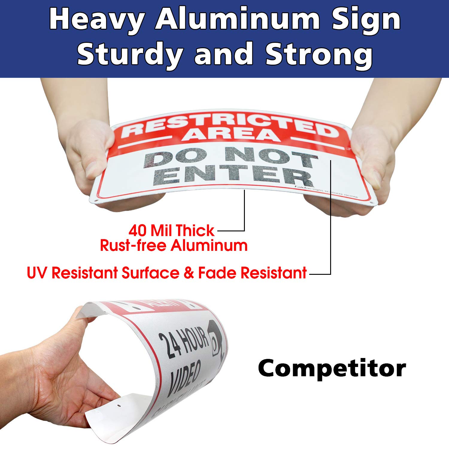 Restricted Area Sign, Do Not Enter Signs Metal, 2 Pack, 10 x 7 inch .40 Rust Free Aluminum, UV Protected, Weather Resistant, Waterproof, Durable Ink, Easy to install