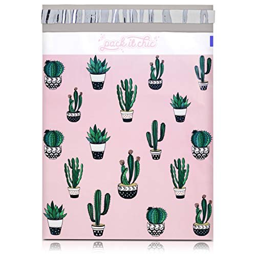 Pack It Chic - 10X13 (100 Pack) Geometric Leaves Pattern - Thank You Poly Mailer Envelope Plastic Custom Mailing & Shipping Bags - Self Seal